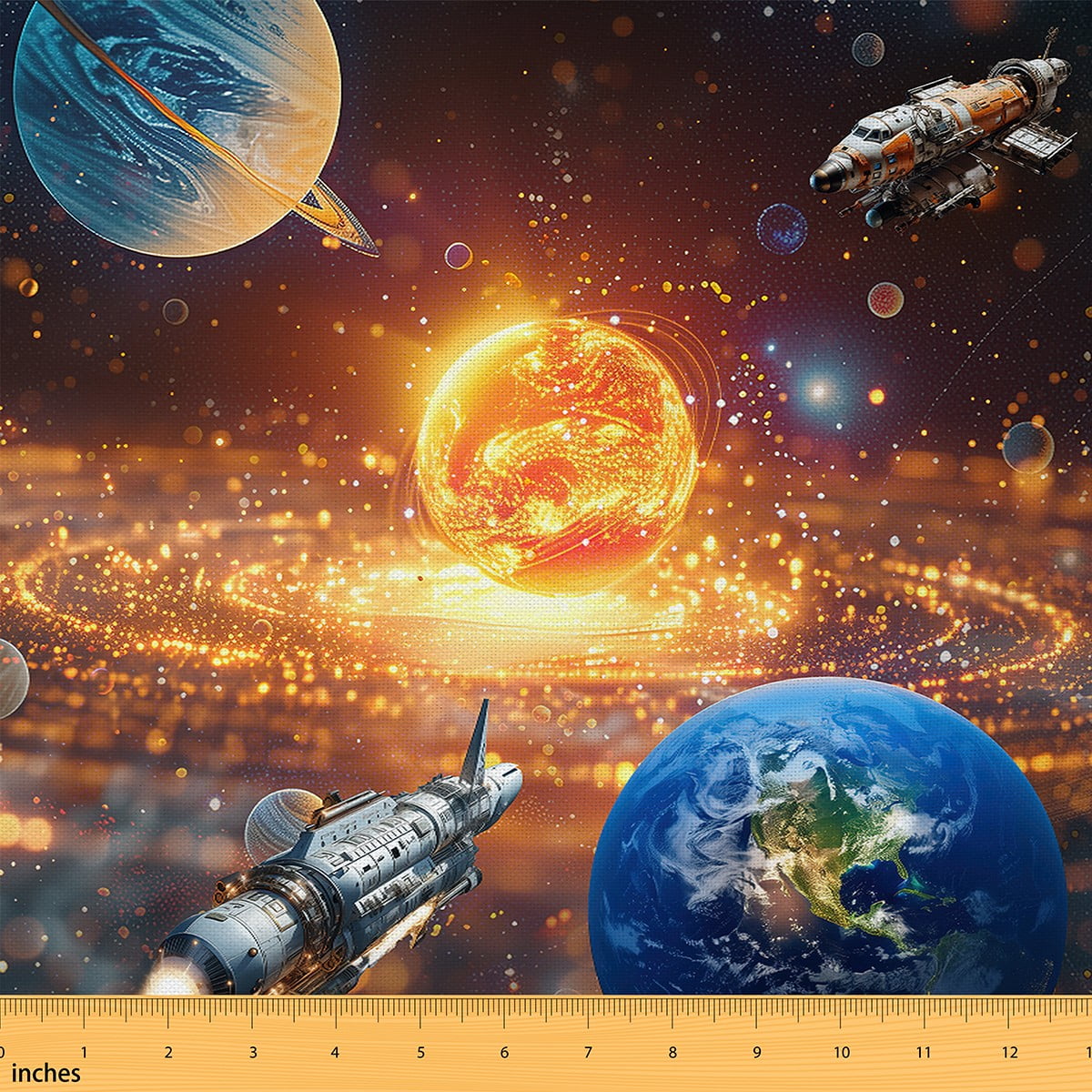 YST Neon Universe Planet Fabric By The Yard for Kids Boys Girls,Blue ...