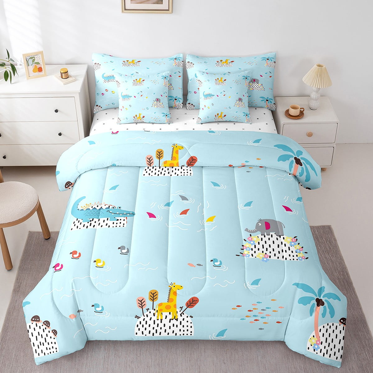 YST Ocean 7 Pcs Comforter Set Full Cute Animal Bedding Set Cartoon ...