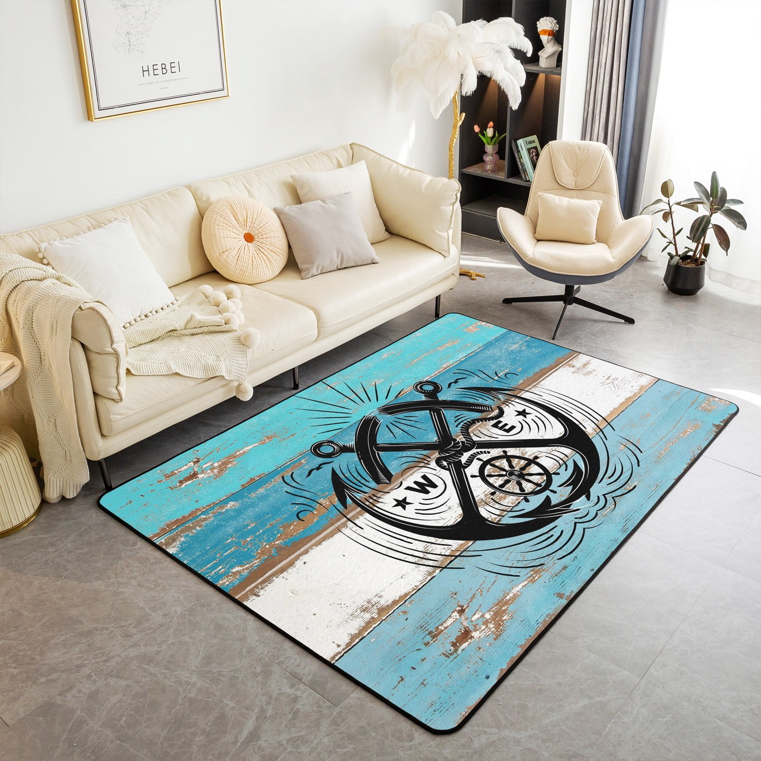 Erosebridal Ocean Anchor Area Rug for Bedroom 3x5,Rustic Wooden Plank ...