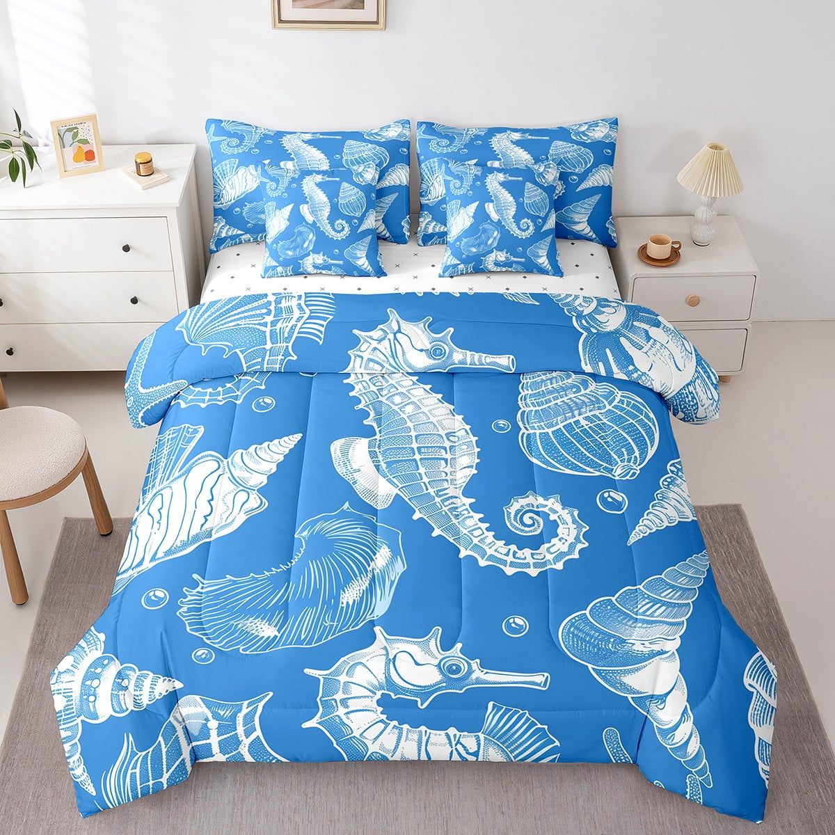 YST Ocean Animal Bedding Set With Sheets Full Seahorse Conch Comforter ...