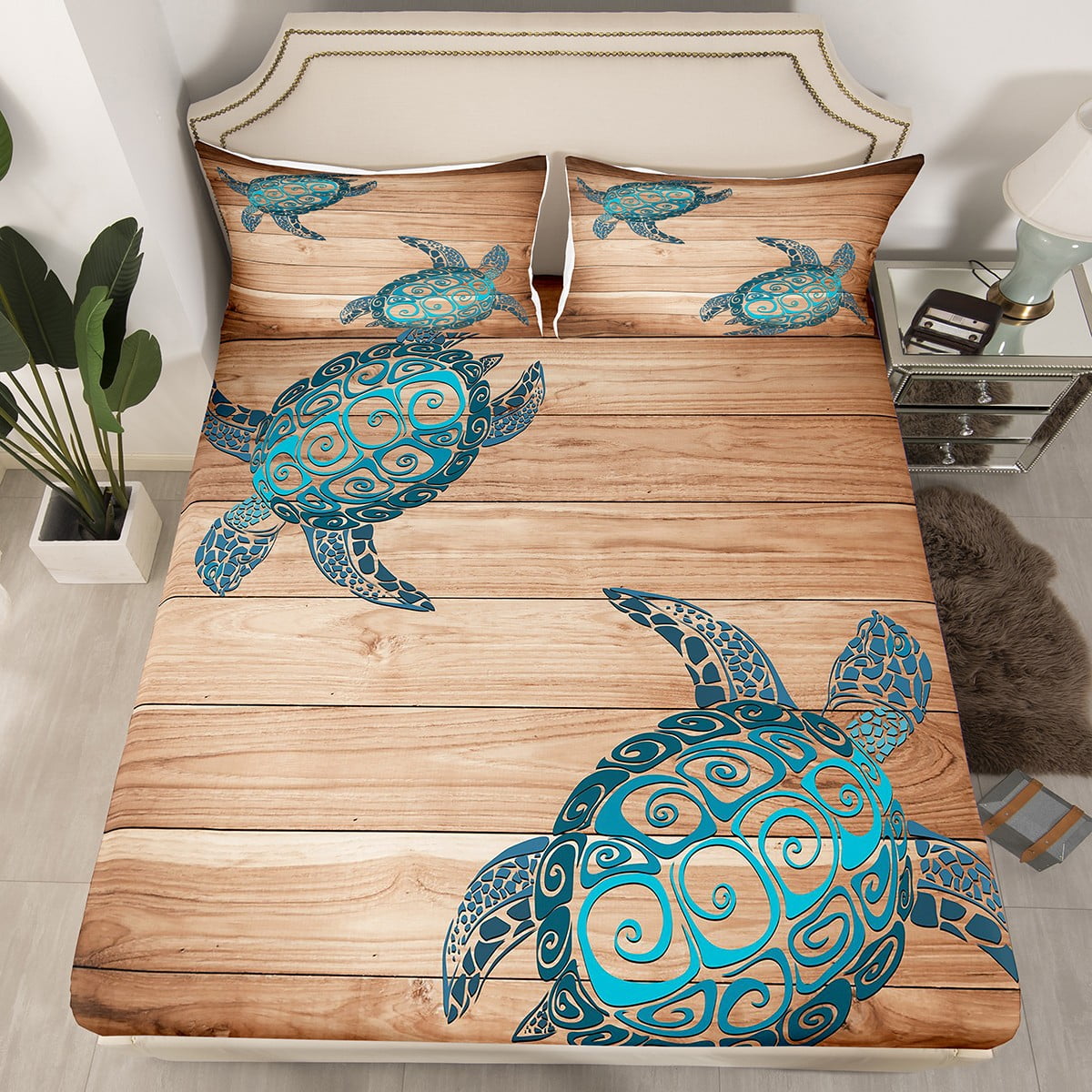 YST Ocean Animal Queen Fitted Sheet Sea Turtle Sheets, Wild Animals Bed ...