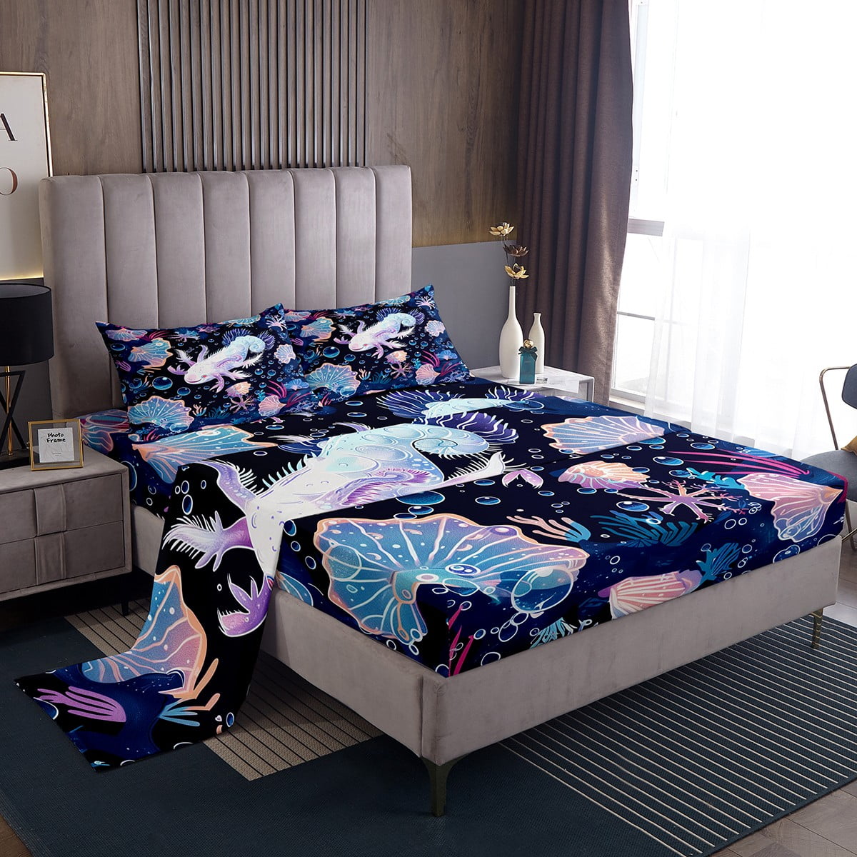 YST Ocean Axolotl Full Sheets Sea Marine Theme Bed Set, Wild Underwater ...