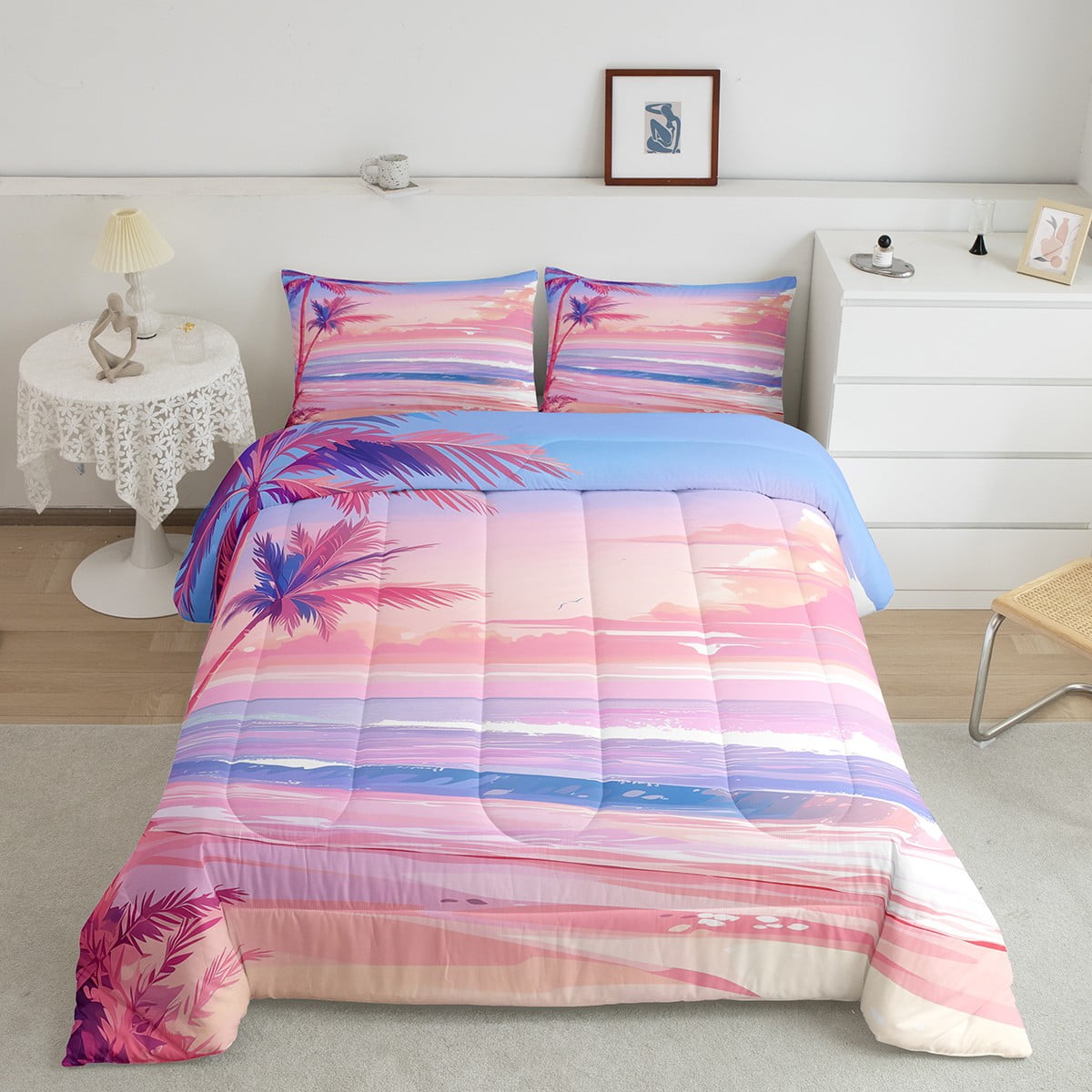 Ocean Beach Comforter Set Queen Size, Coastal Nature Bedding Set Teens ...