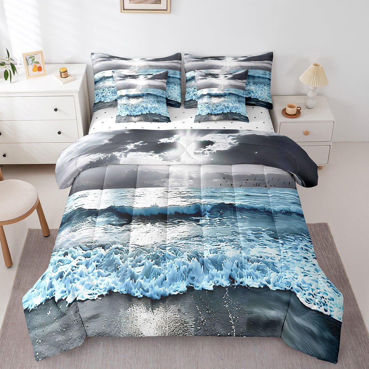 Ocean Bed In A Bag 7 Piece King Size Coastal Beach Comforter Set With ...
