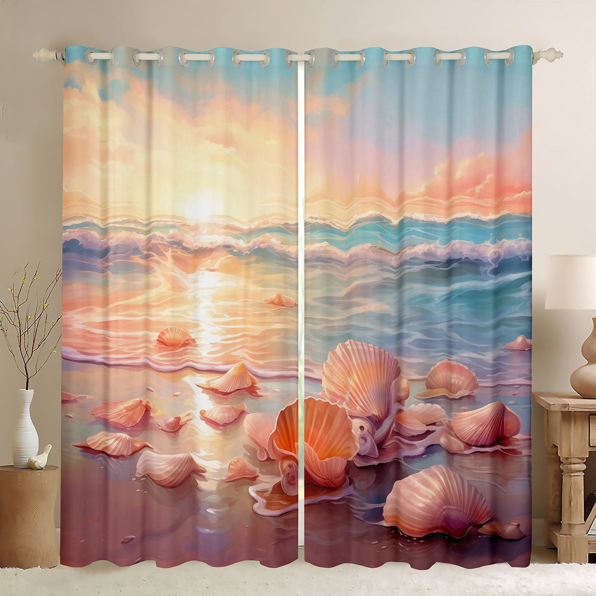 YST Ocean Curtains Tropical Hawaii Blackout Curtains 76x54 Summer Beach ...