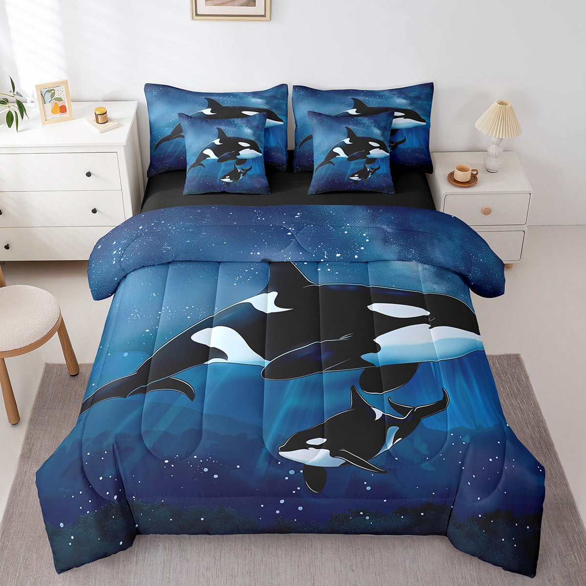 YST Ocean Killer Whale Bed in a Bag 7-Piece Sea Animal Wildlife Bedding ...