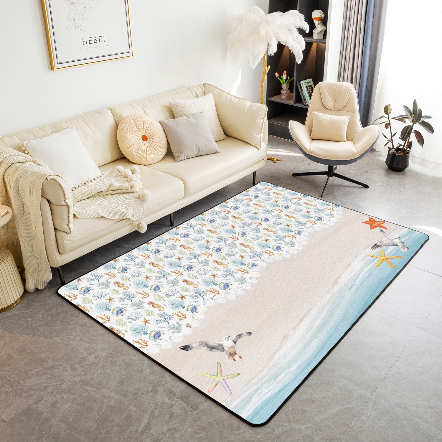 Erosebridal Ocean Rug 5x7,Coastal Seahorse Starfish Area Rug for Teens ...