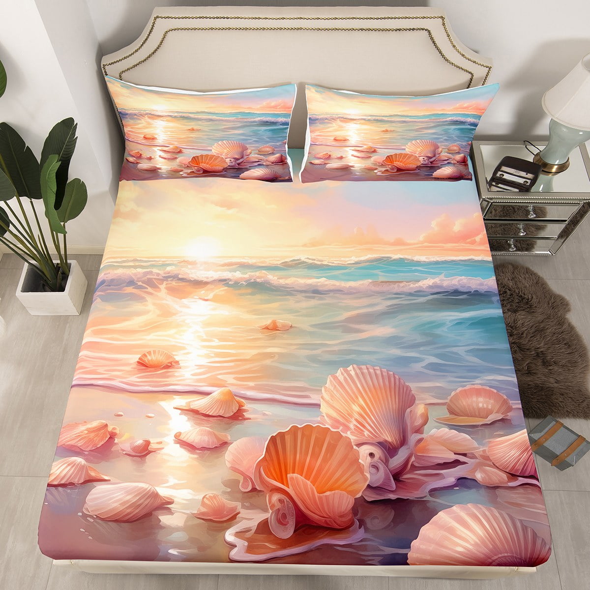 YST Ocean Sheets Tropical Hawaii Bed Sheets Summer Beach Fitted Sheet ...