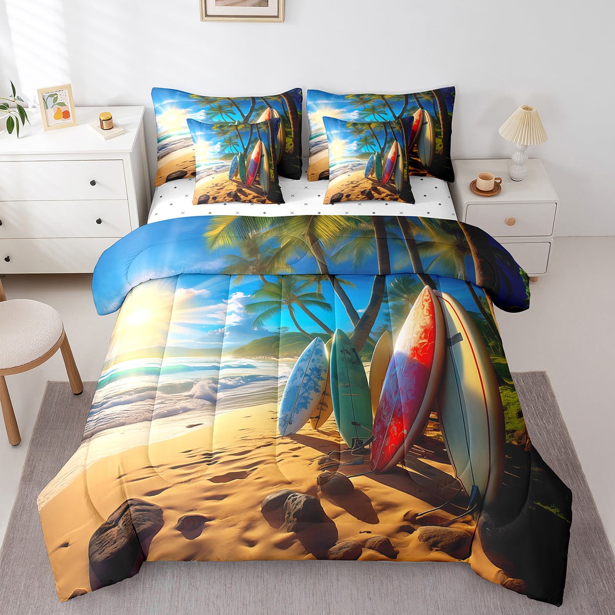 Ocean Surf Comforter Set Queen 7 Piece Coastal Beach Surfboard Bed in a ...