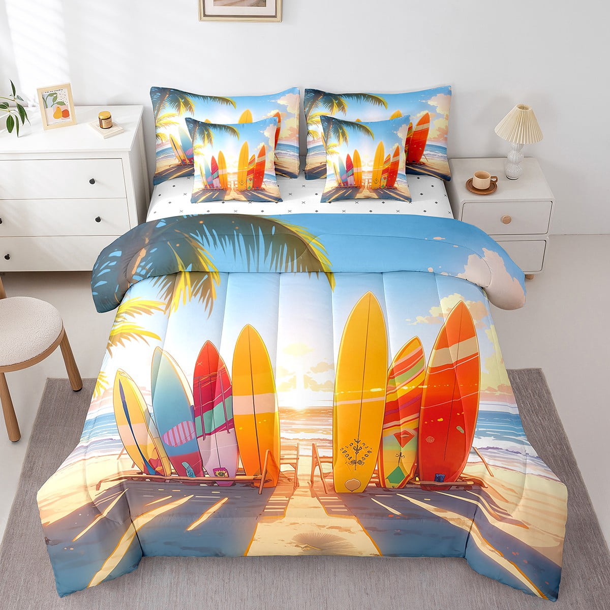YST Ocean Surfboard Comforter Set Full 7 Piece Coastal Beach Surf Bed ...