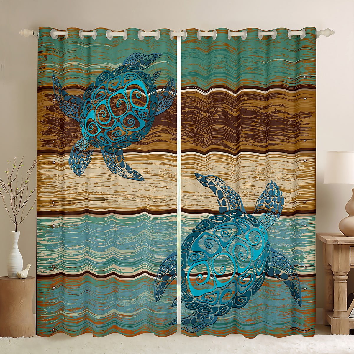YST Ocean Turtle Blackout Curtains Sea Curtains, Vintage Farmhouse ...