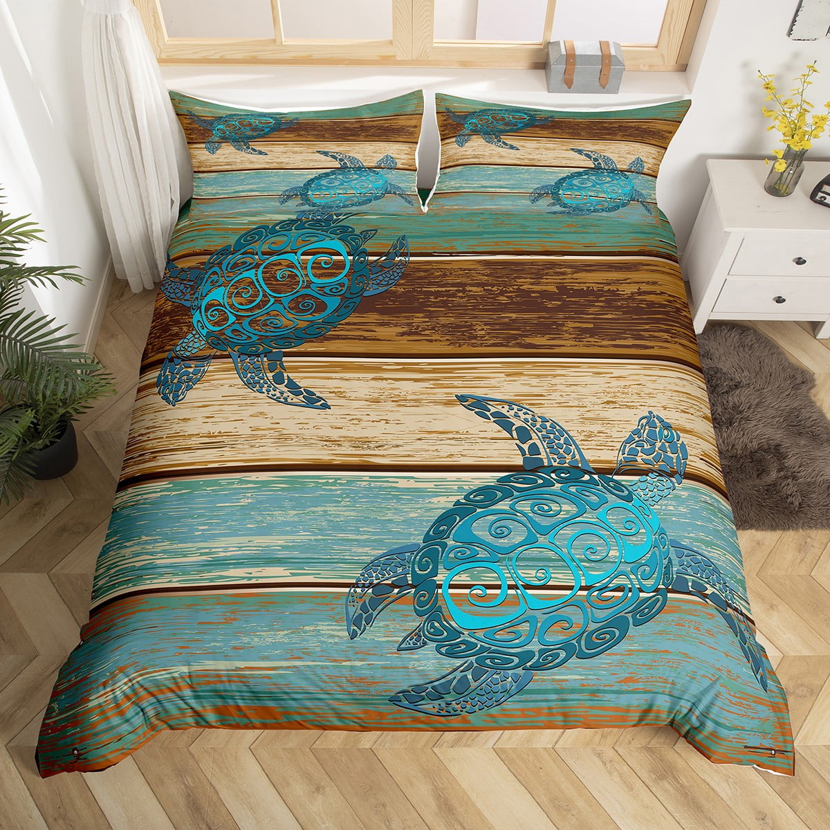 YST Ocean Turtle Comforter Cover Sea Bed Set, Vintage Farmhouse Duvet ...