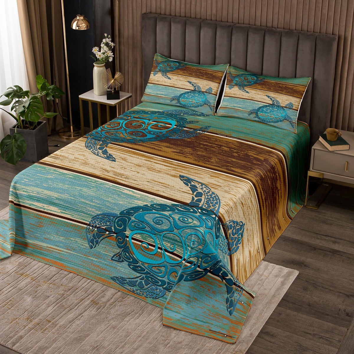 YST Ocean Turtle Coverlet King Size Sea Bedding Set, Vintage Farmhouse ...