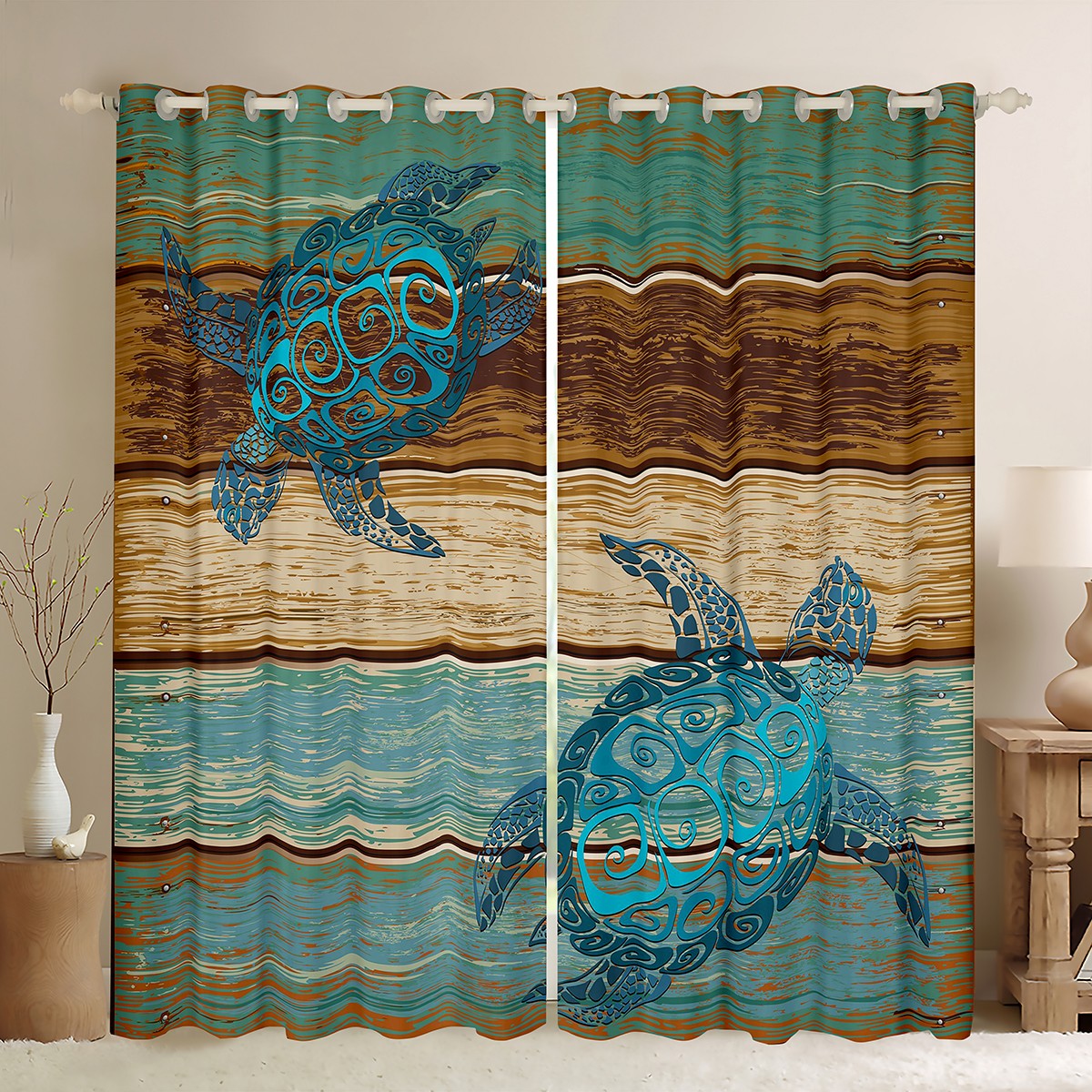 Erosebridal Ocean Turtle Curtains Sea Blackout Curtains, Vintage ...