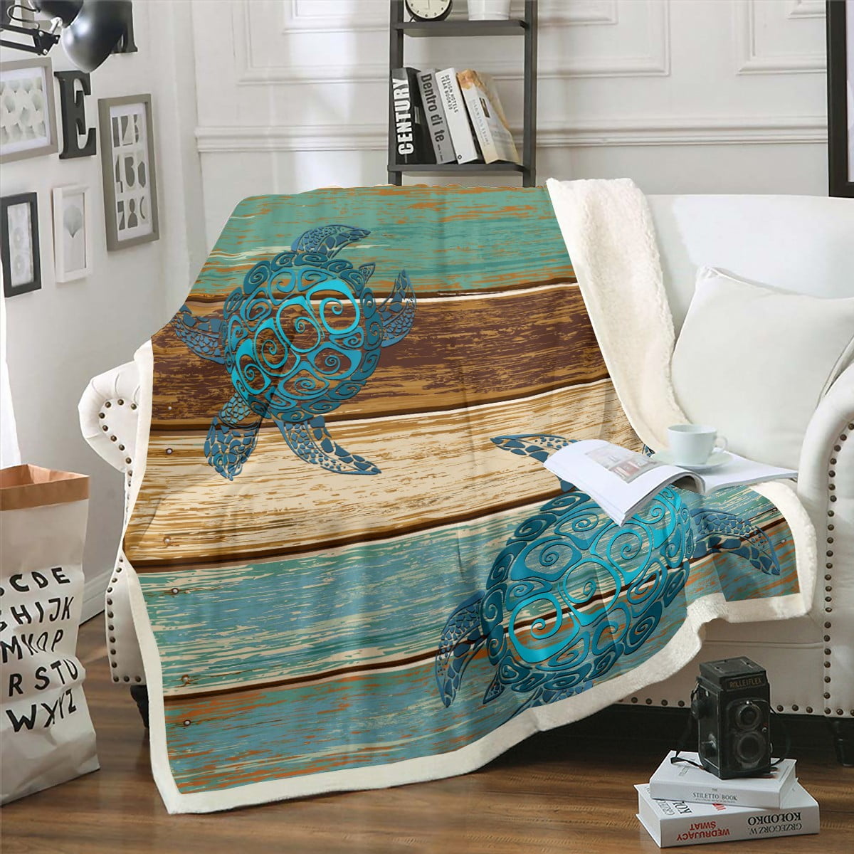 Ocean Turtle Fleece Blanket Sea Sherpa Blanket, Vintage Farmhouse ...