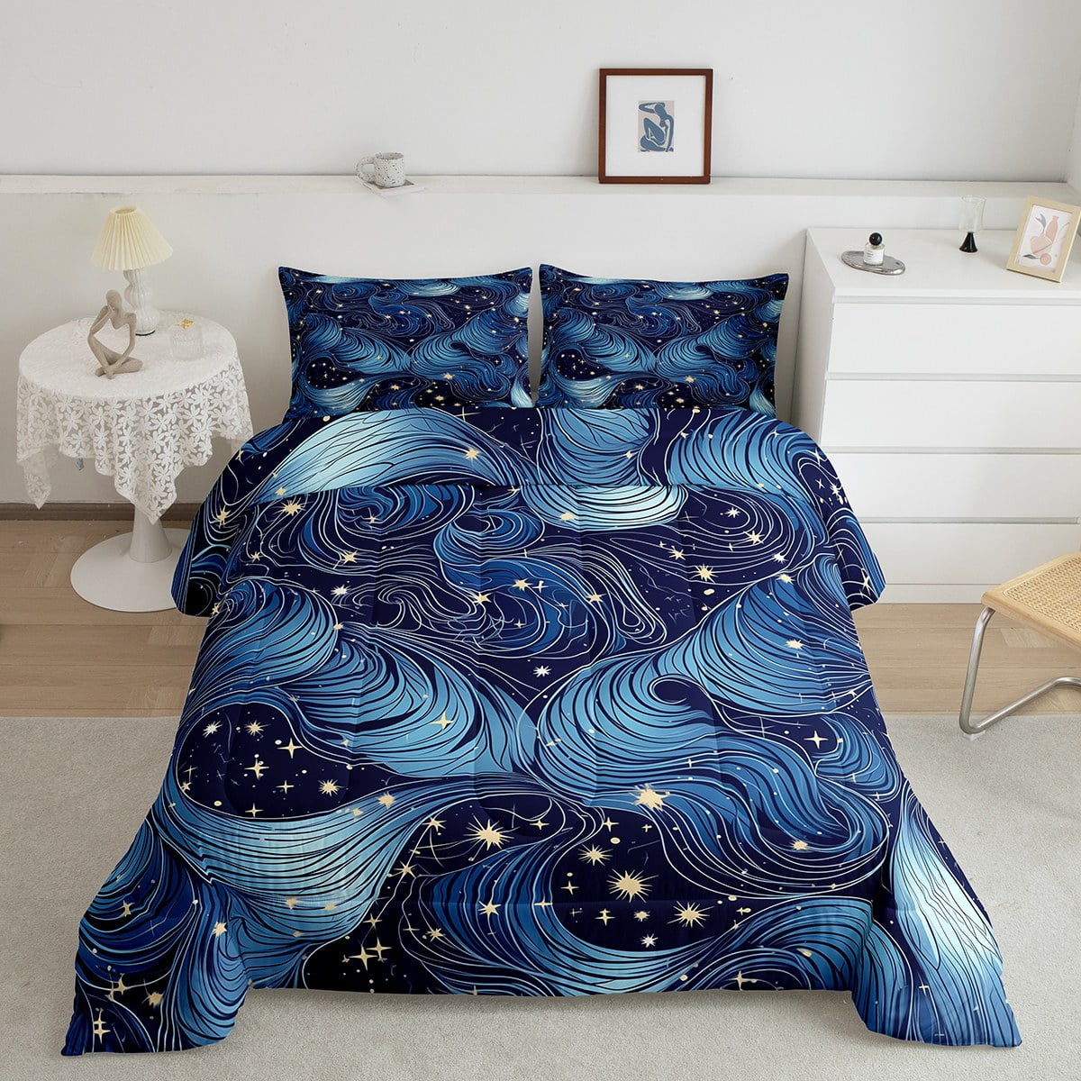 Erosebridal Ocean Wave Twin Comforter Set Glitter Stars Bedding Sets ...