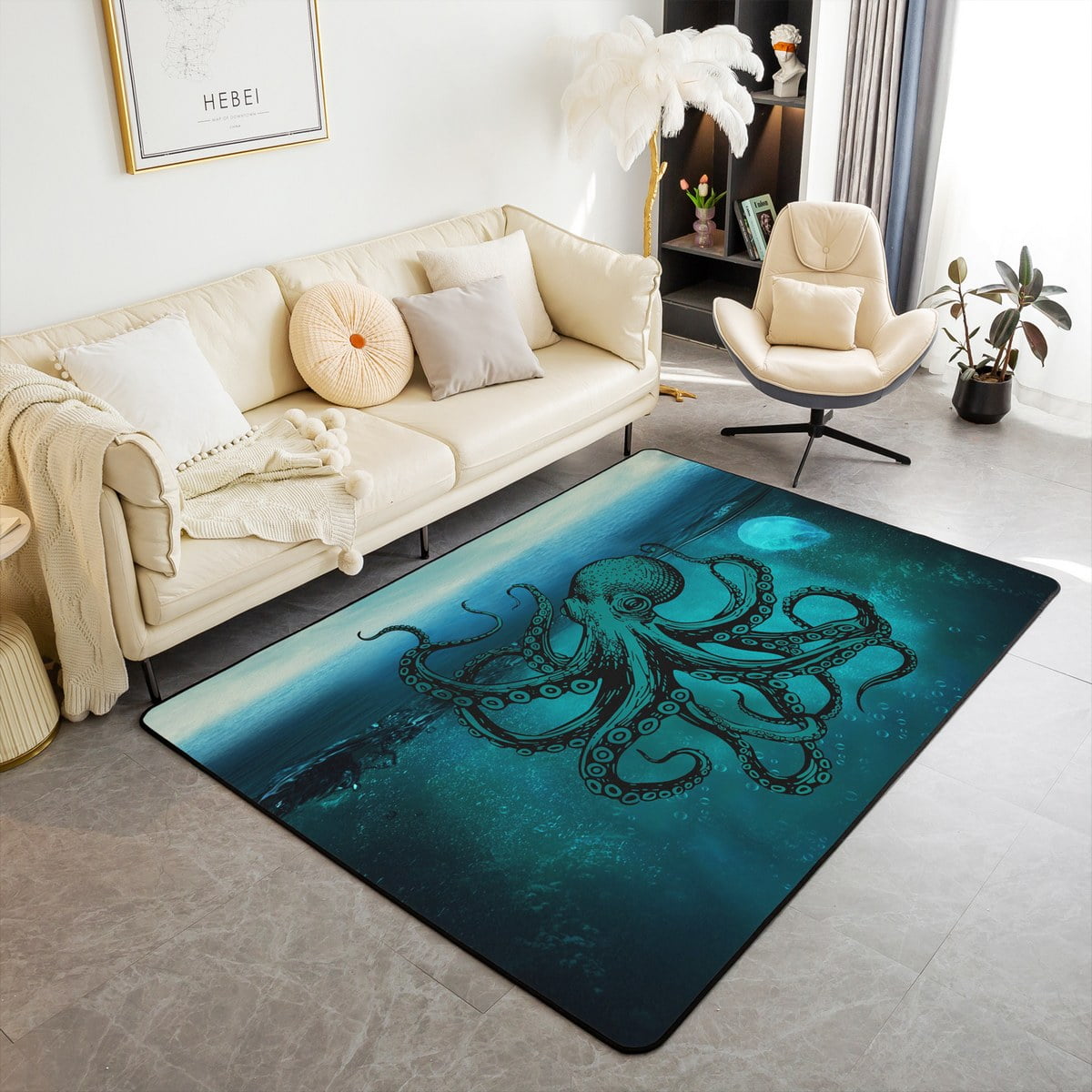 YST Octopus 5x7 Area Rug Washable,Blue Tentacle Indoor Floor Mat For ...