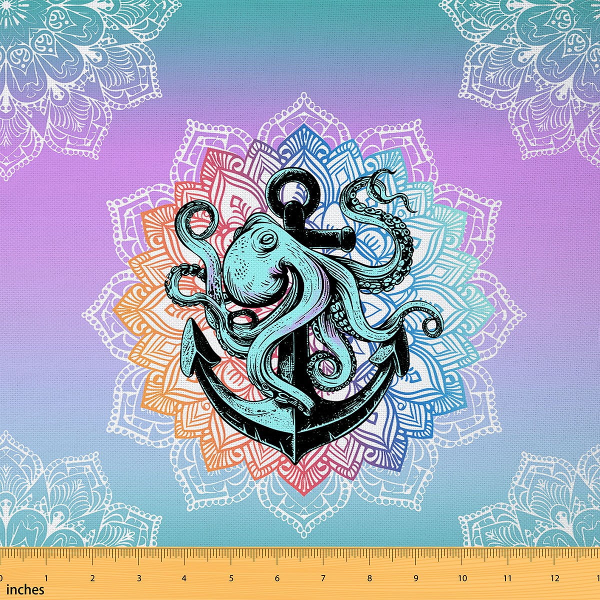 YST Octopus Anchor Fabric By The Yard, Boho Flower Upholstery Fabric ...