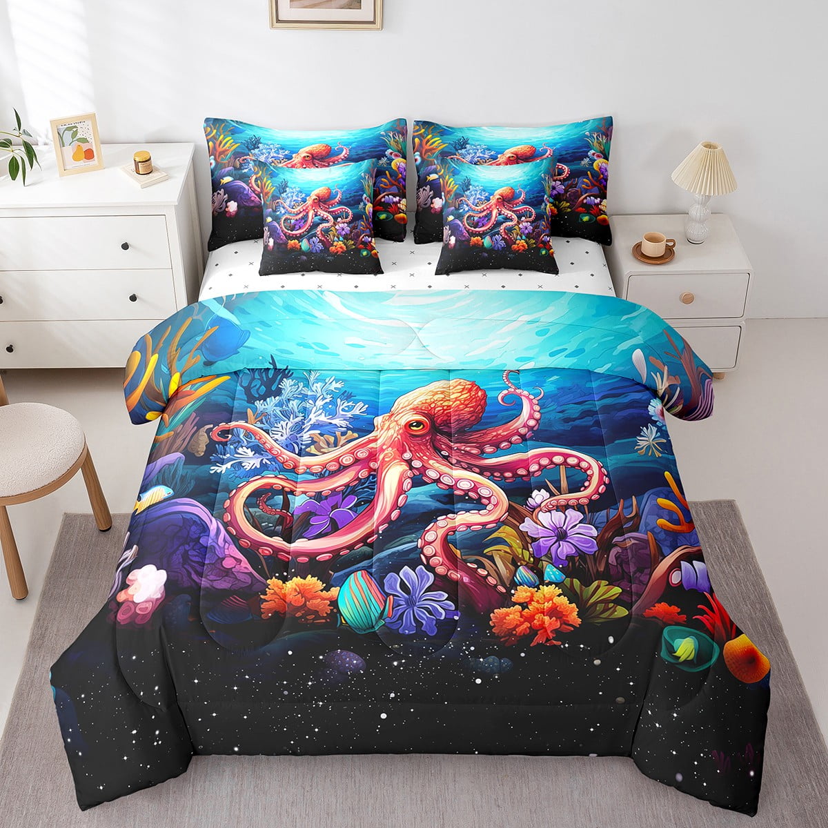 YST Octopus Comforter Set Sealife Ocean Animal Bedding Set 7 Pcs ...