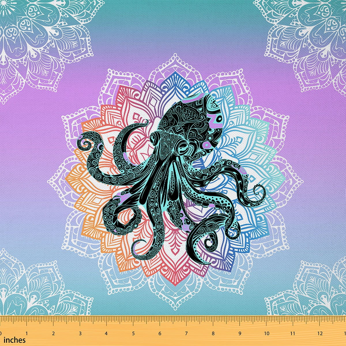 Octopus Fabric By The Yard, Boho Flower Upholstery Fabric, Colorful ...