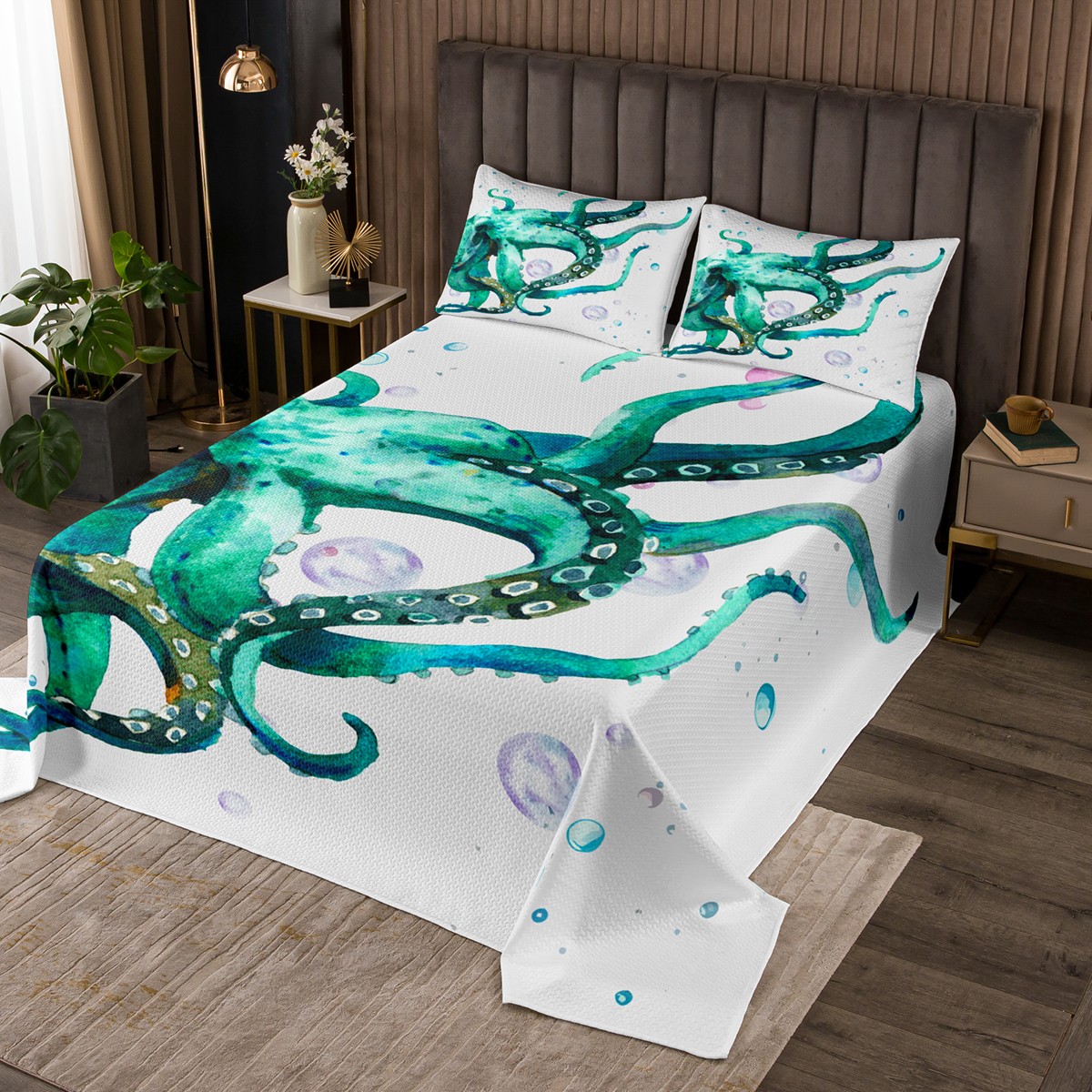 YST Octopus Quilt Set for Kids Boys, Ocean Animal Marine Life Bedspread ...