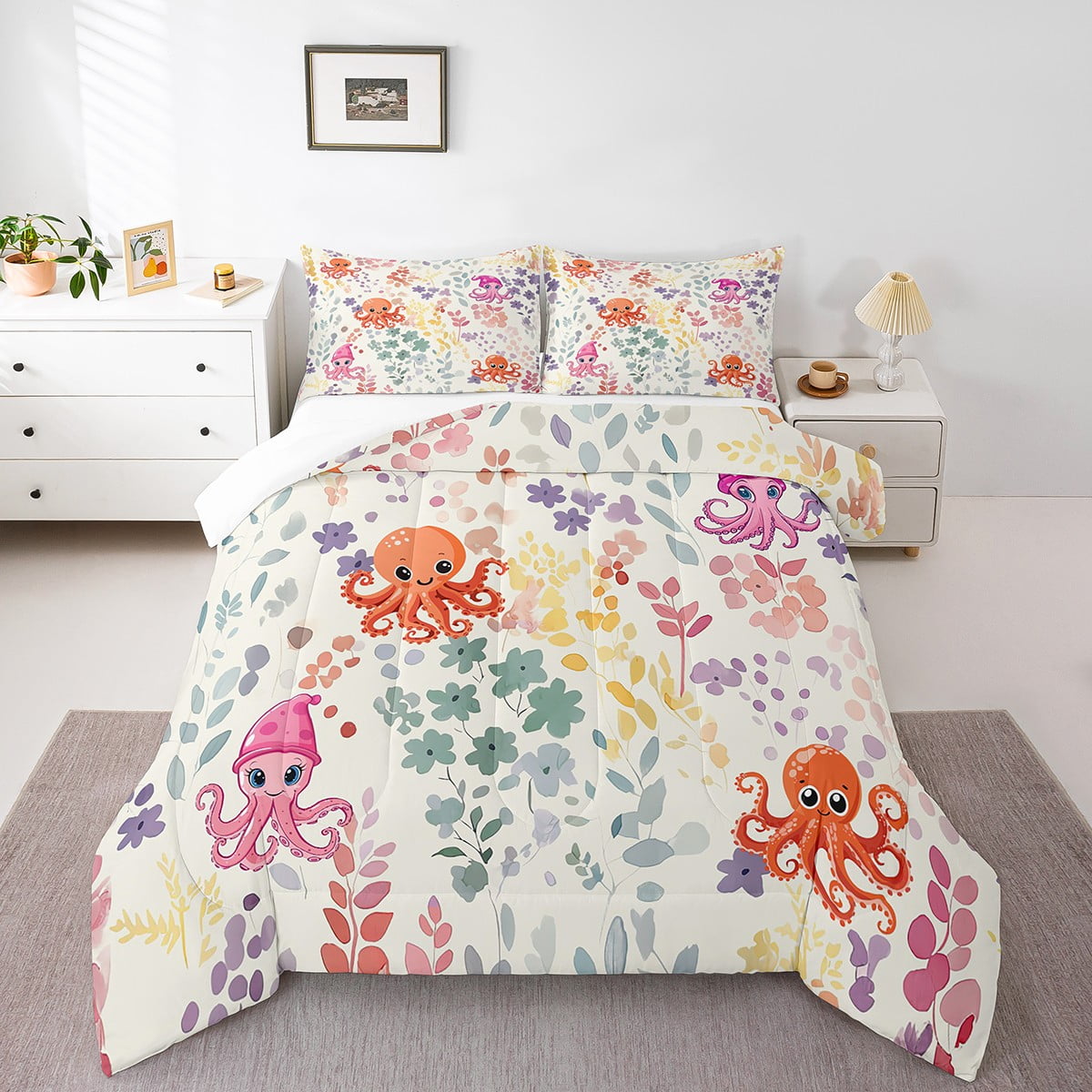Octopus Squid Twin Comforter Set,Ocean Sea Life Octopus Bedding Set ...