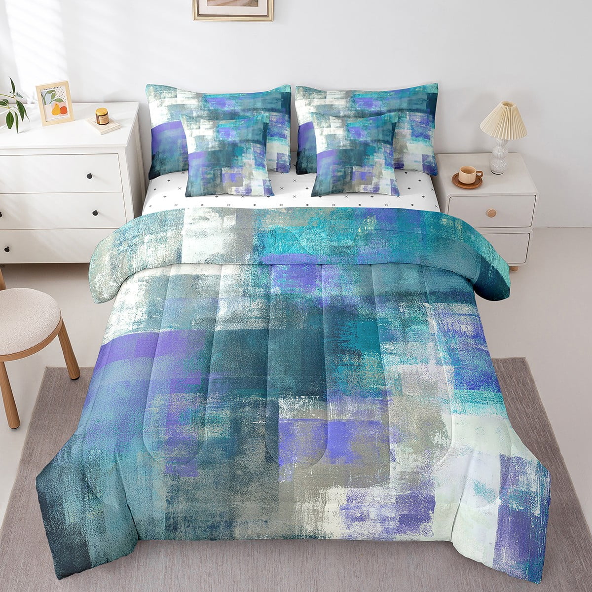 Oil Painting 7 Pcs Comforter Set Twin,Modern Ombre Bed in a Bag ...