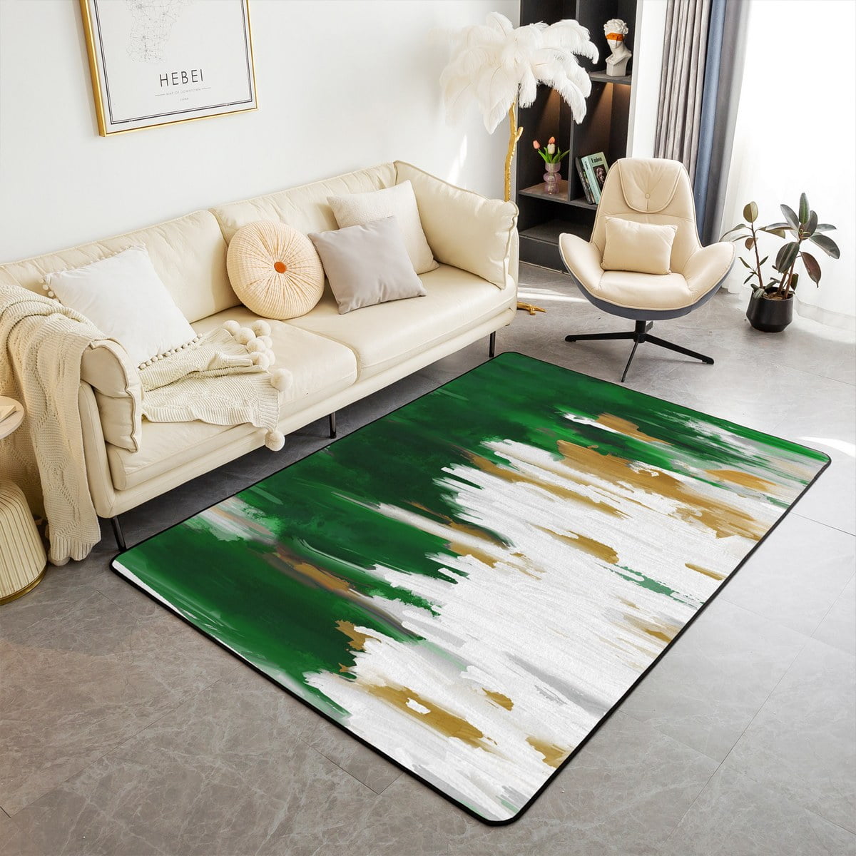 Erosebridal Oil Painting Area Rug 5x7 Green Brown Stripe Carpet, Brush ...