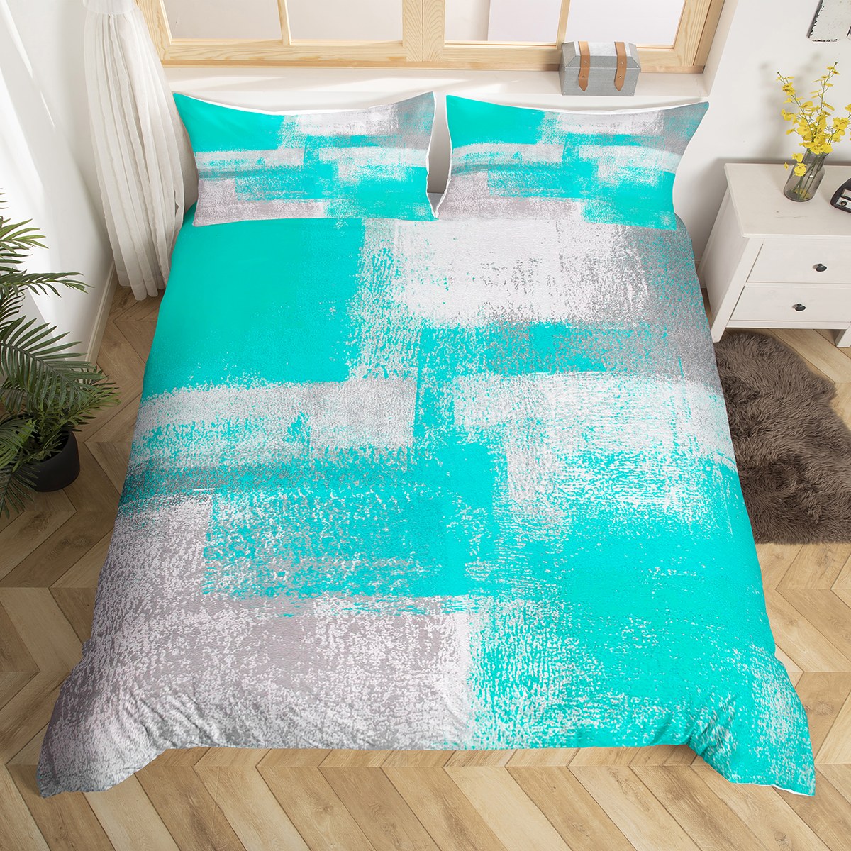 Erosebridal Oil Painting Duvet Cover Teens Adult,Teal Grey Ombre ...
