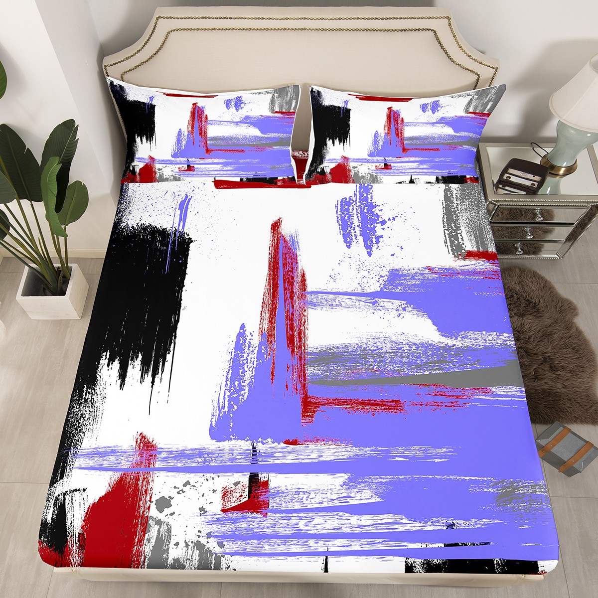 YST Oil Painting Queen Size Fitted Sheet for Boys Bedroom Decor,Teens ...