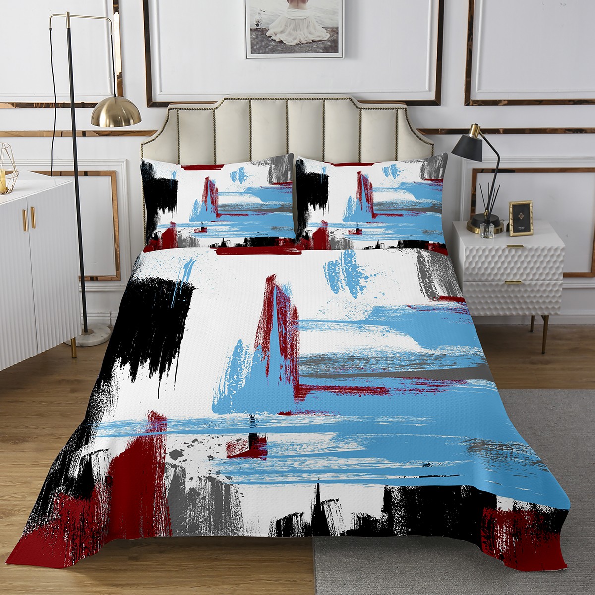 YST Oil Painting Twin Coverlet Set Red Blue Graffiti Bedding Set ...