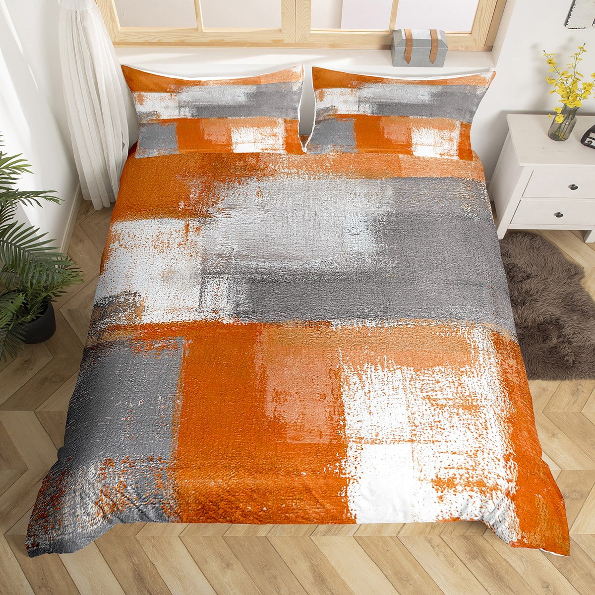 YST Ombre Bed Set Orange Gradient Duvet Cover, Watercolor Grunge ...