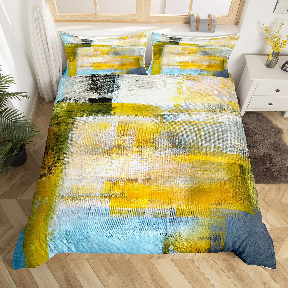YST Ombre Bed Set Yellow Gradient Duvet Cover, Watercolor Grunge ...