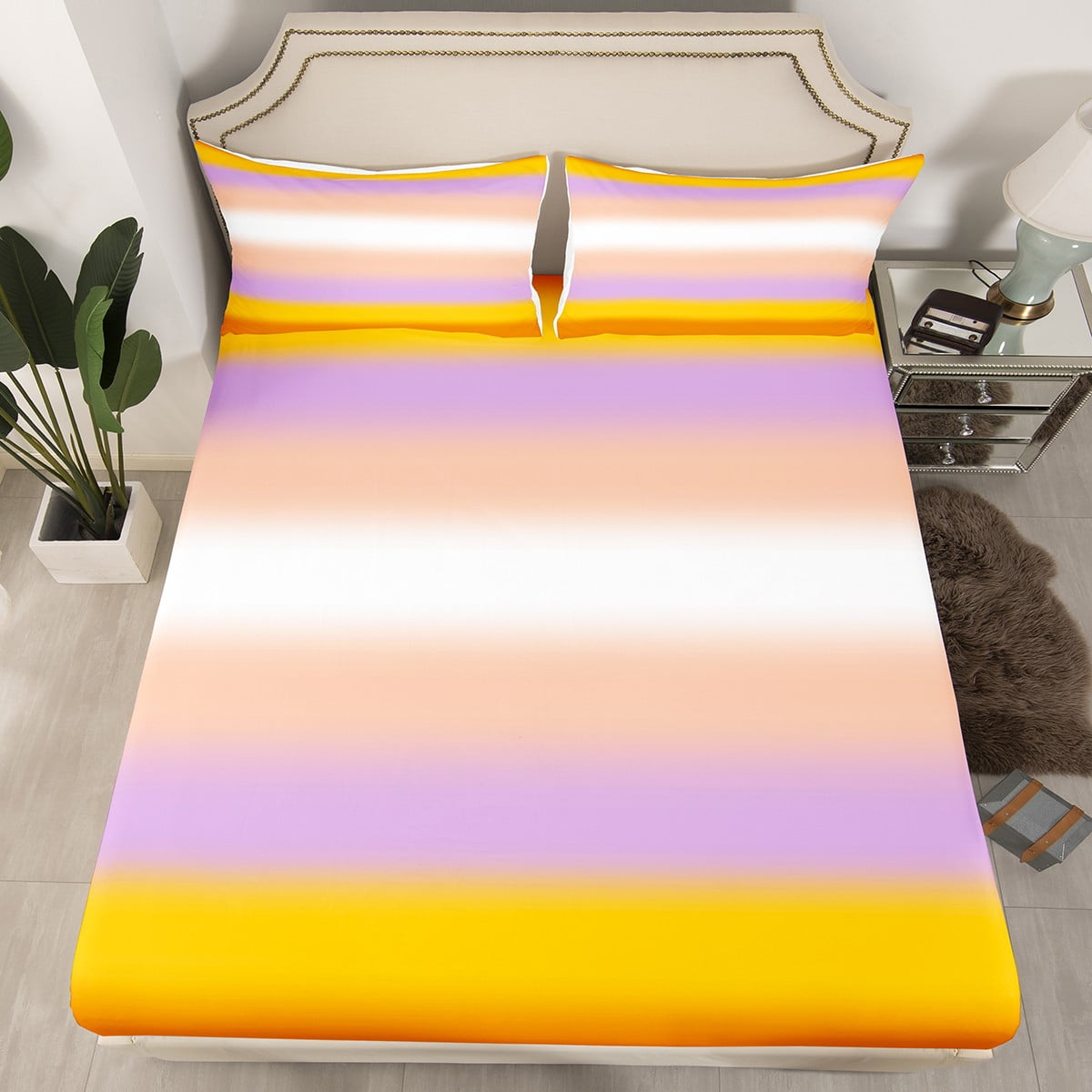 Erosebridal Ombre Fitted Sheet Yellow Purple White Pastel Bed Set Full ...