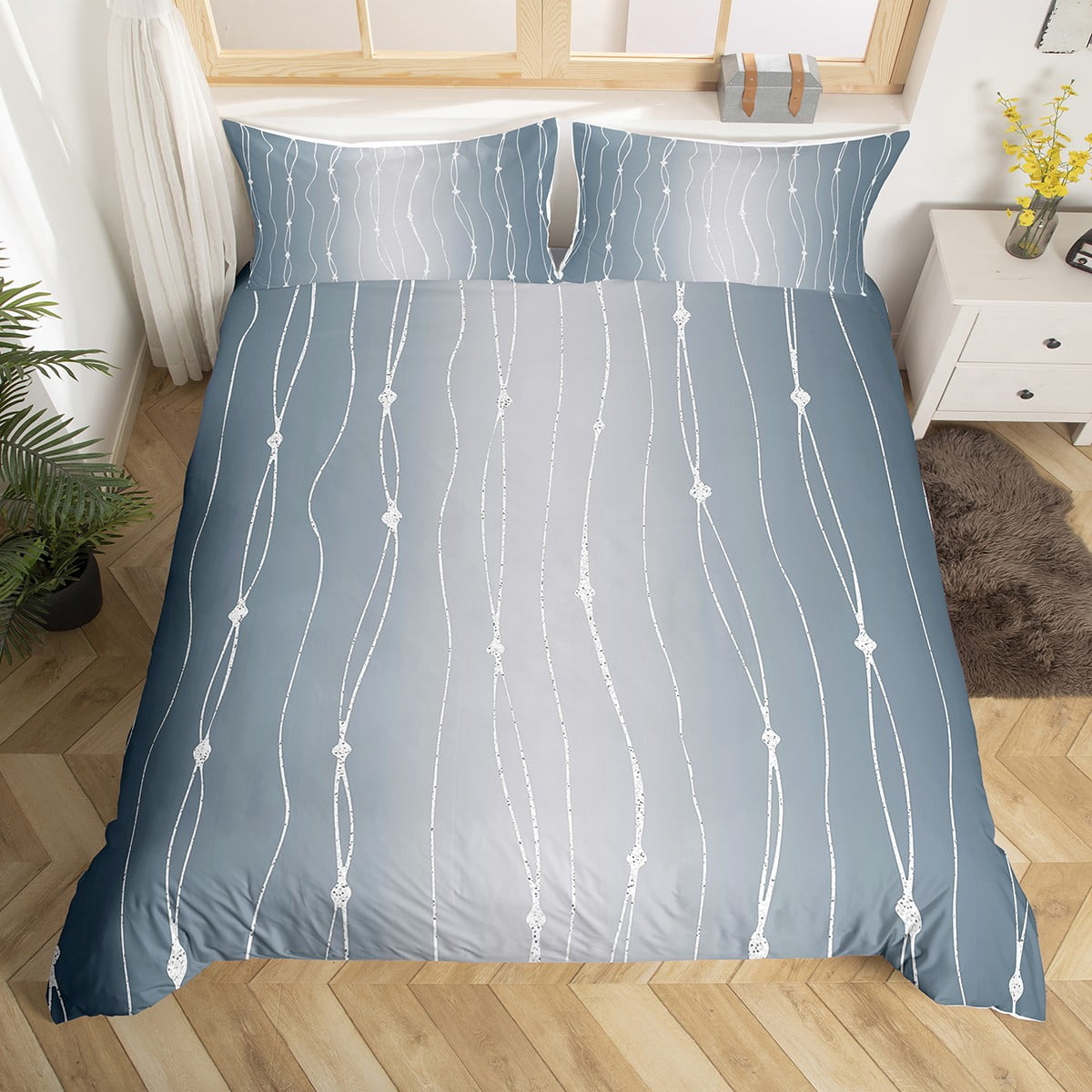 YST Ombre Grey Duvet Cover Queen Aesthetic Geometric Bedding Set, Dots ...