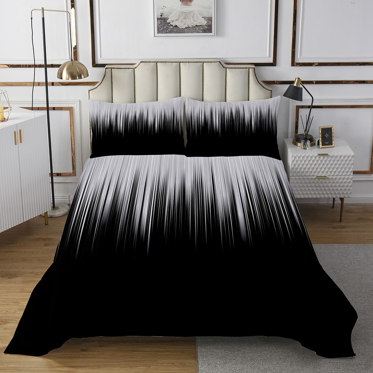 Ombre Grey King Quilt Set Black Coverlet Set for Teens Adults, Modern ...