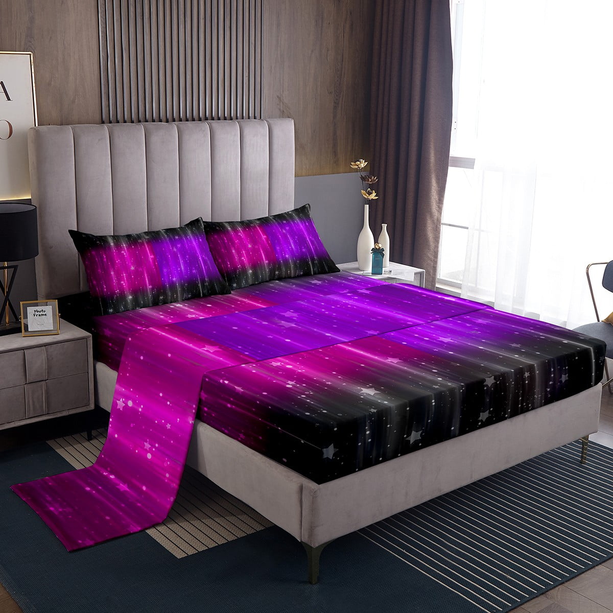 Ombre Hot Pink Purple Bedding Queen Size Gradient Grey Black Bed Sheets ...