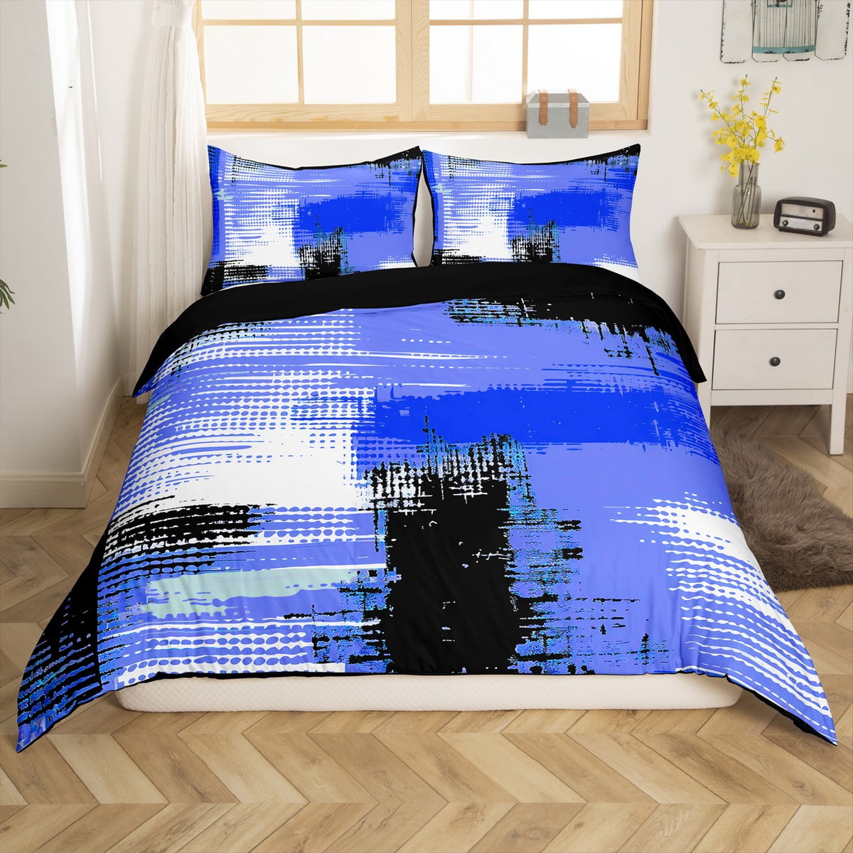 YST Ombre Navy Blue Full Duvet Cover Gradient Oil Painting Bedding Set, Modern Graffiti Bed Set ...