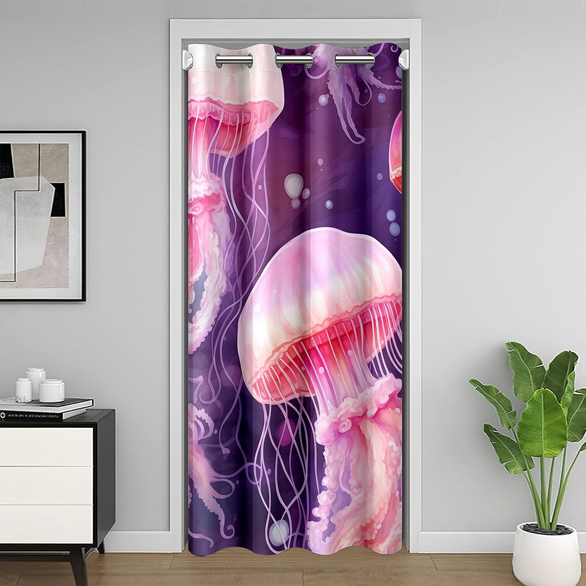 Ombre Pink Jellyfish Blackout Curtain,Sea Animal Door Curtain For ...