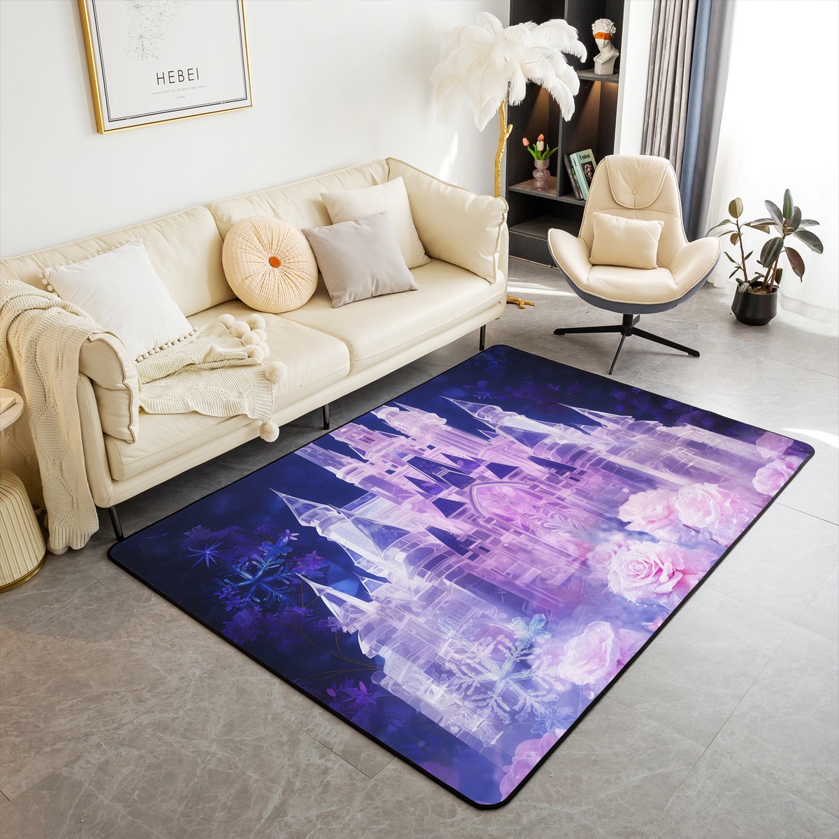 YST Ombre Purple Castle Area Rug for Kids Girls,3D Pink Rose Carpet 3x5 ...