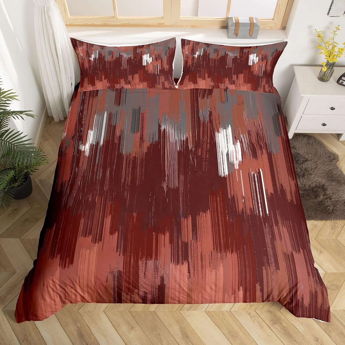 YST Ombre Rust Duvet Cover Twin,Burnt Orange Boho Bedding Set for Girls ...