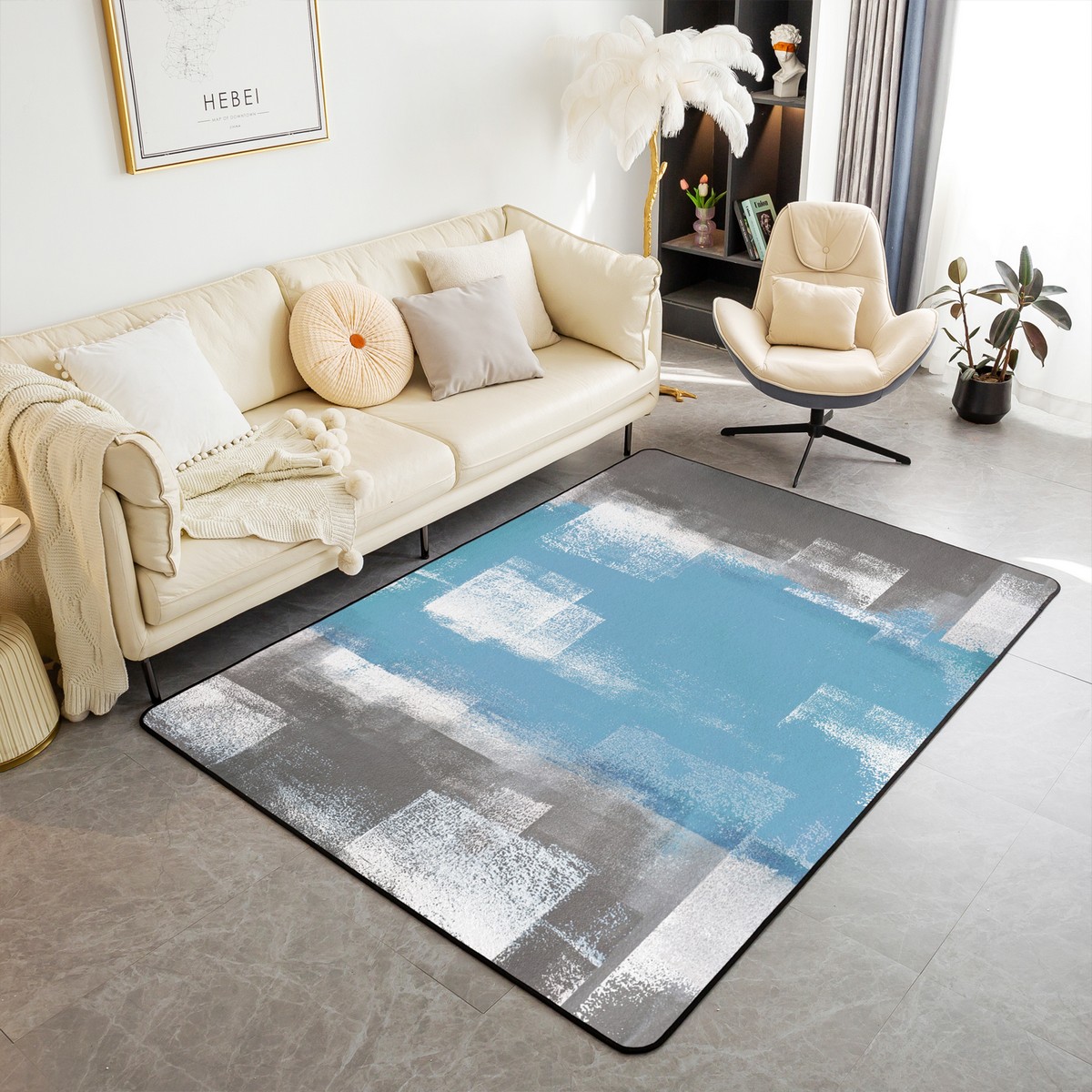 Erosebridal Ombre Sky Blue Grey Area Rug,Gradient Graffiti Carpet ,Mid ...