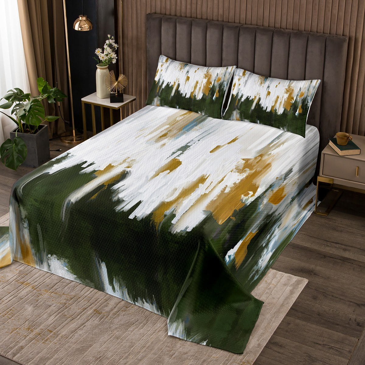 YST Ombre Watercolor Twin Quilt Set Olive Green Coverlet Set, Brush ...