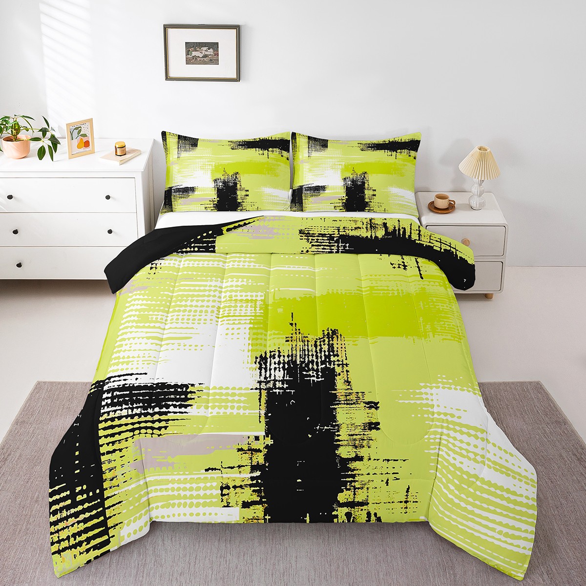 YST Ombre Yellow Full Comforter Set Gradient Oil Painting Bedding Set ...