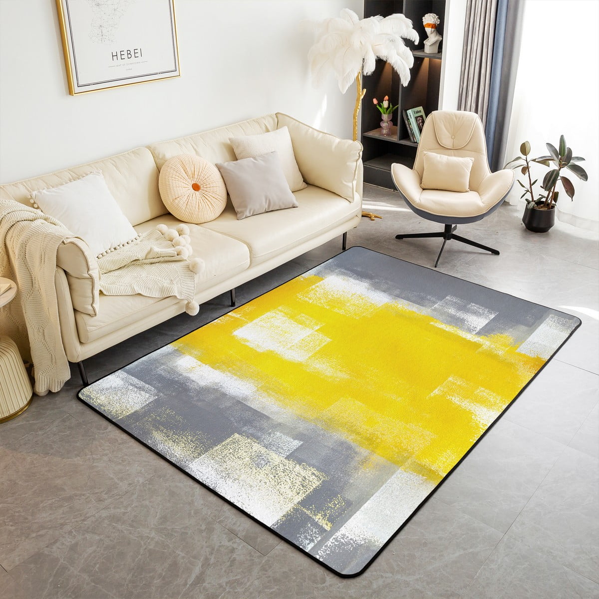 Erosebridal Ombre Yellow Grey Area Rug Non Slip,Abstract Tie Dye Carpet ...