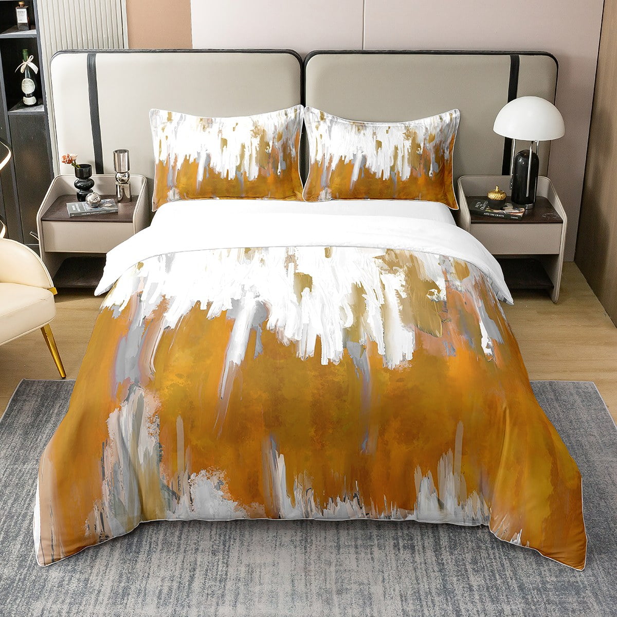 YST Orange Bed Set Gradient Stripe 100% Cotton Duvet Cover King Size ...
