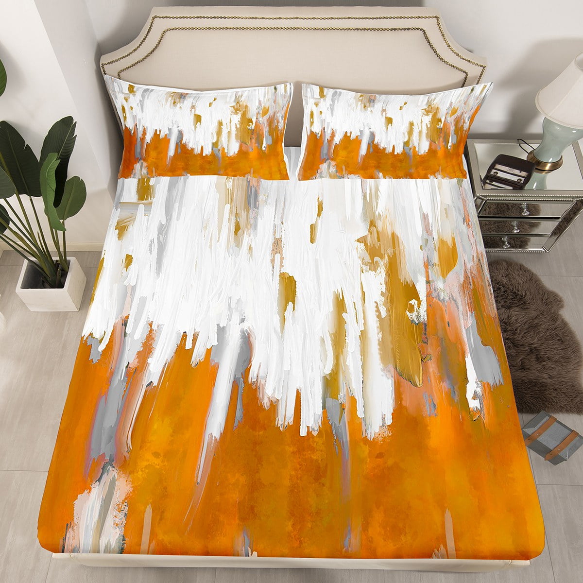 YST Orange Bed Sheets Gradient Stripe Fitted Sheet Twin Size, Modern ...