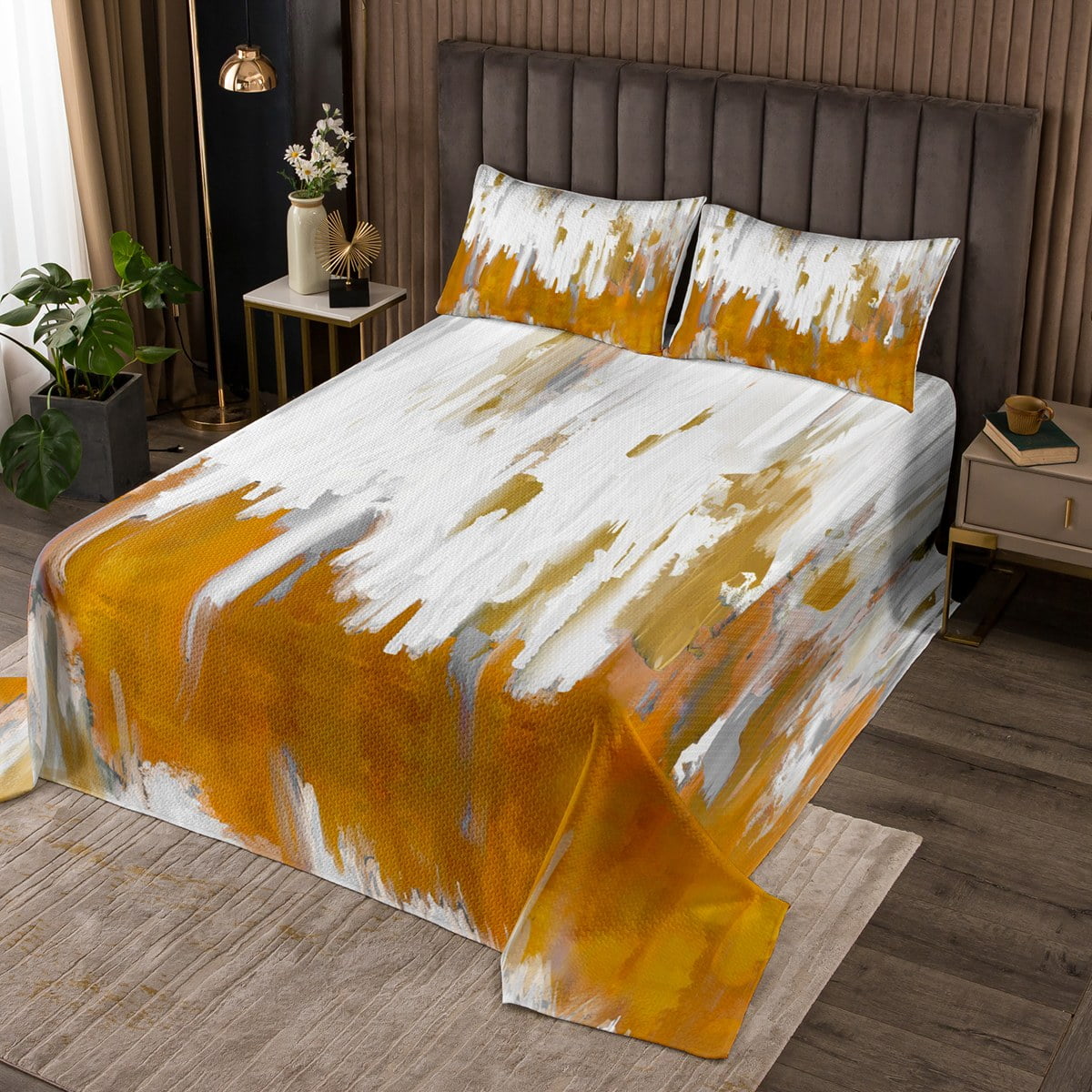 YST Orange Bedspread Twin Size Gradient Stripe Quilt Set, Modern Oil ...