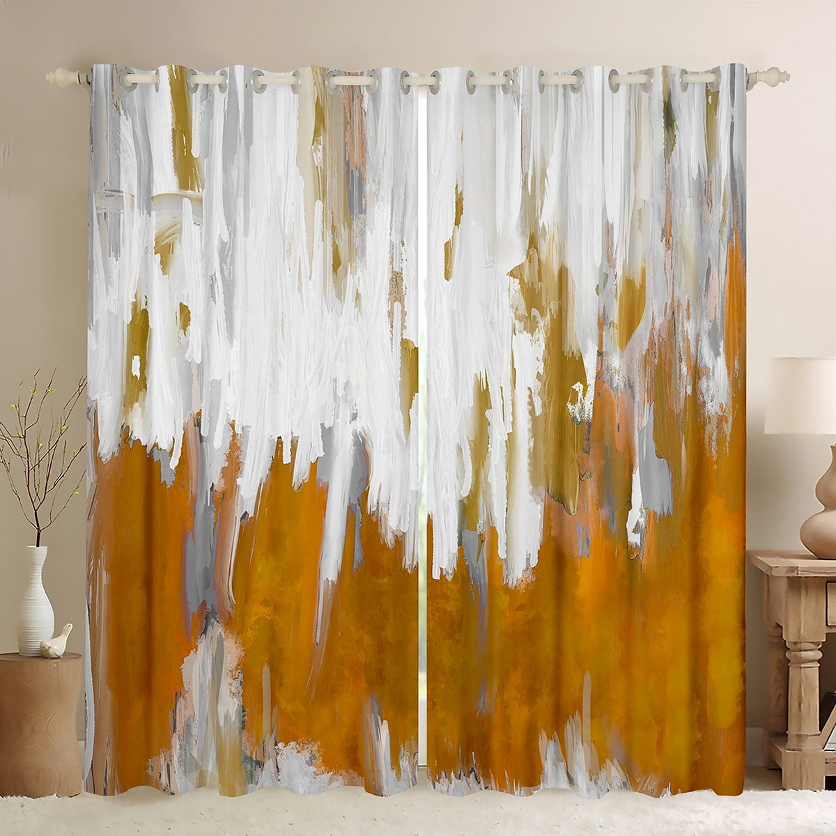 Erosebridal Orange Blackout Curtains Gradient Stripe Curtains, Modern ...