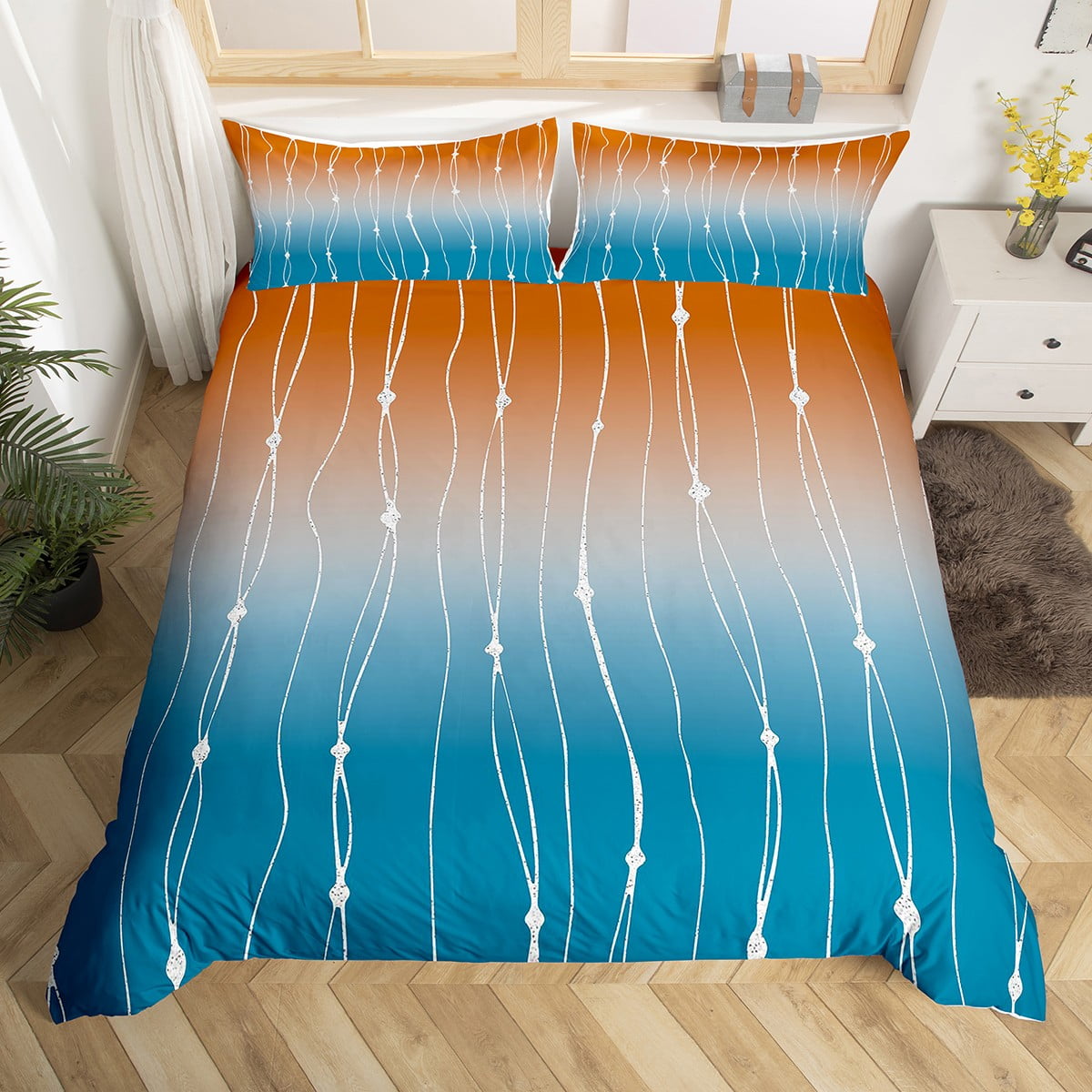 YST Orange and Blue Bed Set for Boys Men Abstract Aesthetic Duvet Cover ...